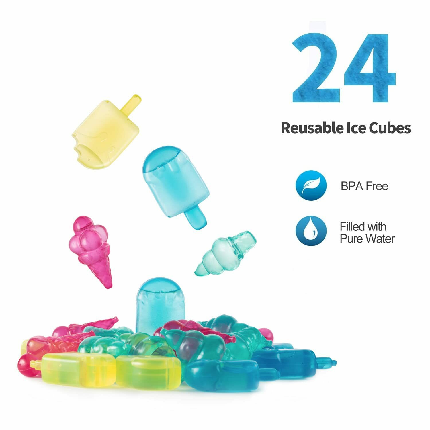 Прямые продажи с завода: 24 многоразовых пластиковых кубиков льда, летние кубики льда, различные формы, для баров и вечеринок