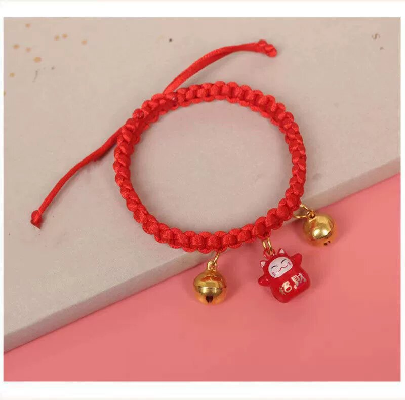 Красный шнур Удача ошейник для кошек среднего размера (5-15 фунтов) ручной работы с колокольчиком