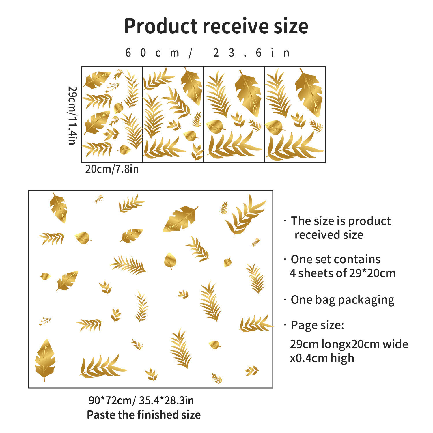 Золотые листья настенные наклейки трансграничные Amazon внешняя торговля гостиная спальня декоративные наклейки для