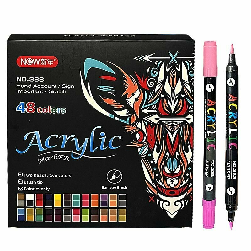 Набор акриловых маркеров - 48 цветов двойные двусторонние маркеры для рисования на любой поверхности