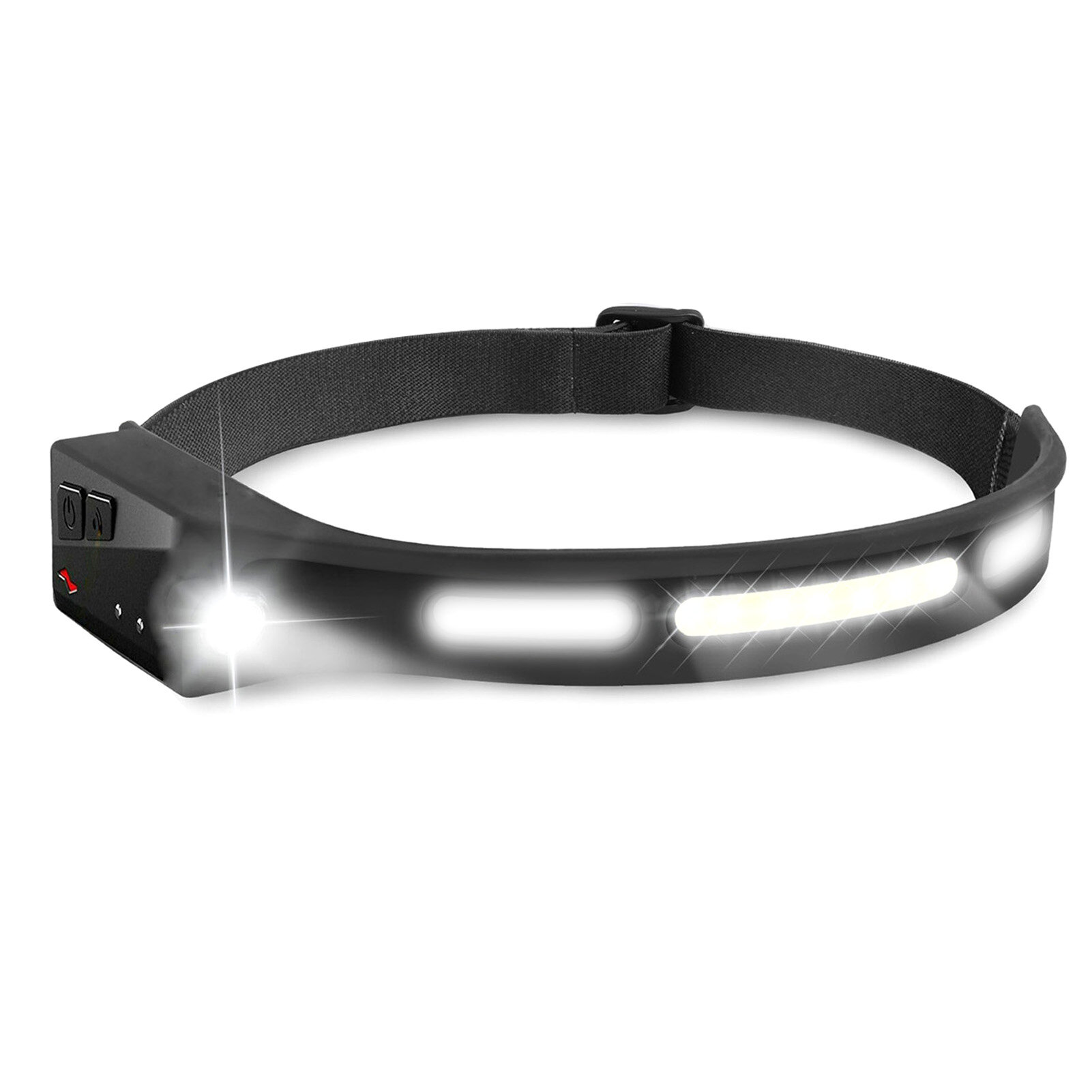 Фонарь для бега COB, черный, 350 люмен, источник света COB, режимы: слабый/сильный белый свет, постоянный белый свет, постоянный красный свет и мигающий красный свет, датчик движения, 1200mAh, USB, IPX4, силикон+нилон