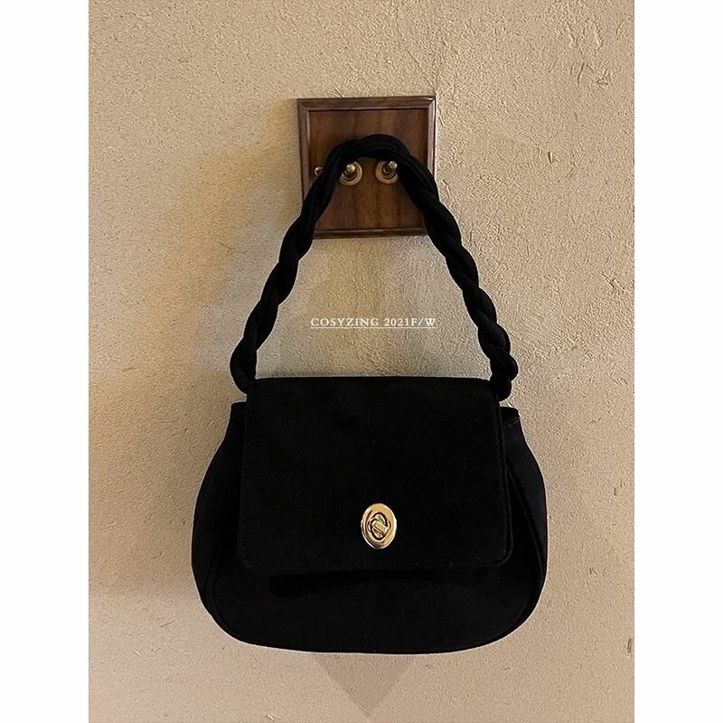 2022 Осень Зима Новая Черная Сумка в Стиле Шанель Плетеная Бархатная Винтажная Сумка с Цепочкой Через Плечо