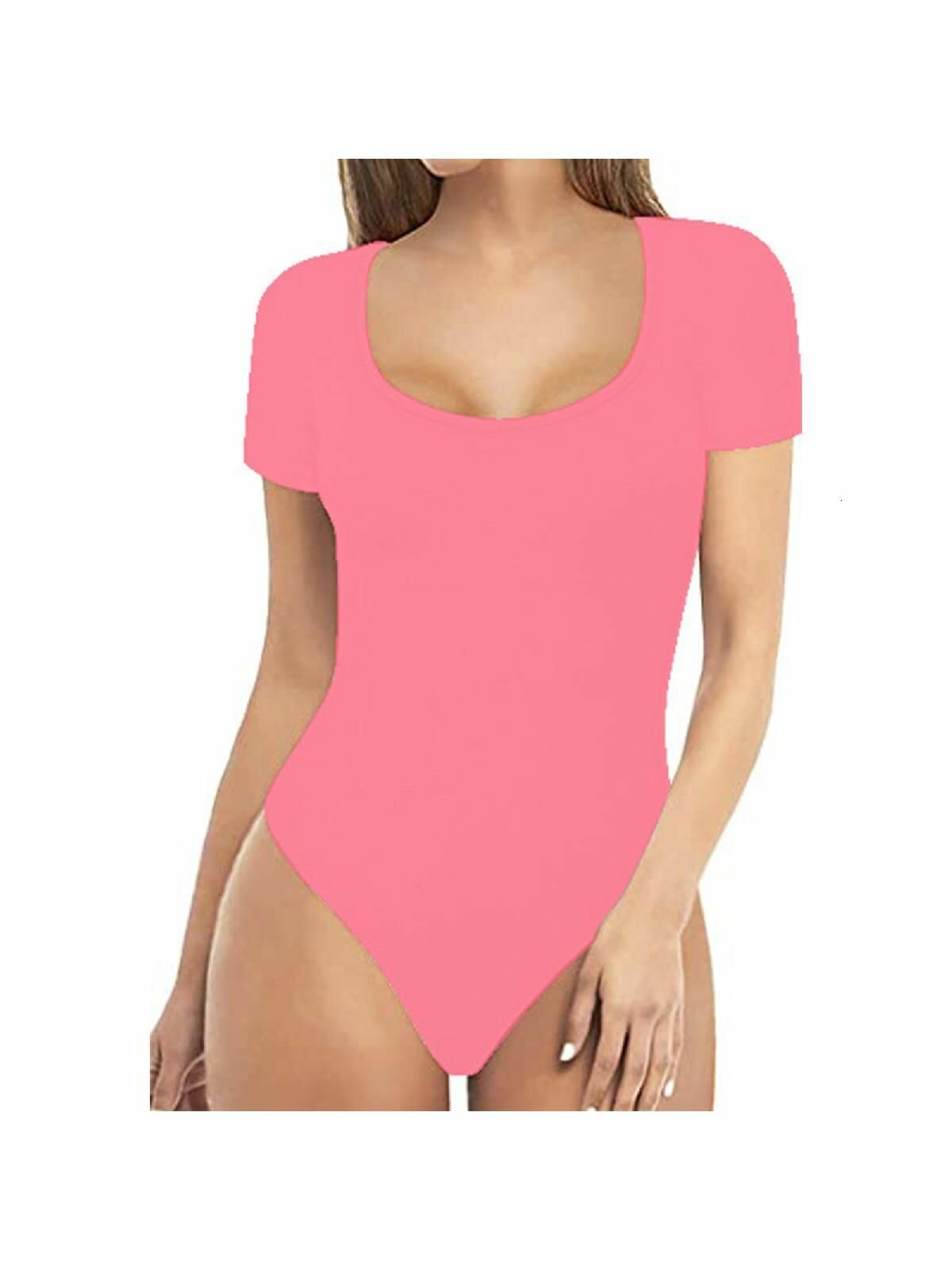 Женский летний боди с низким вырезом, Розовый - M