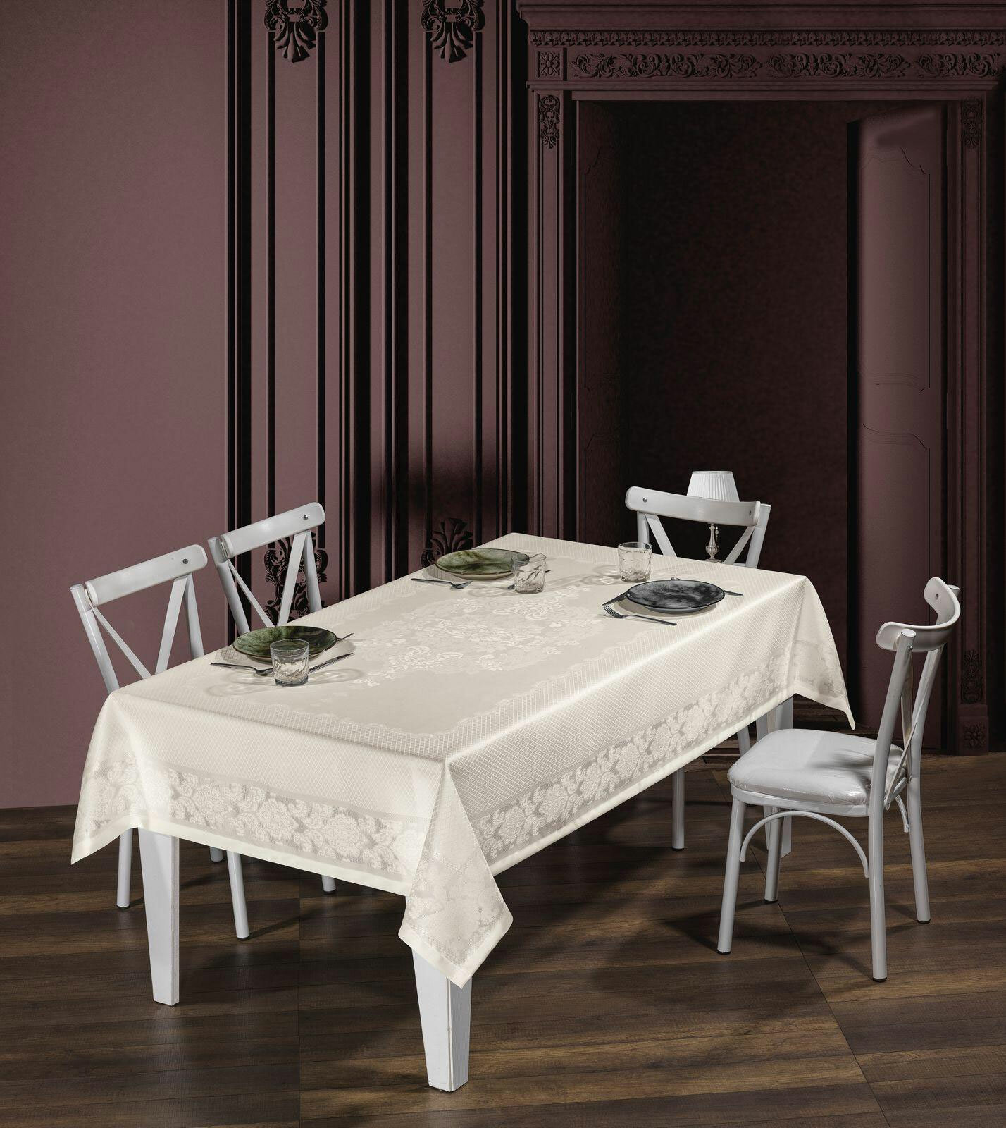 Скатерть прямоугольная с жаккардом 12339 Viyana кремовый Doco (кремовый), Скатерть 160x220