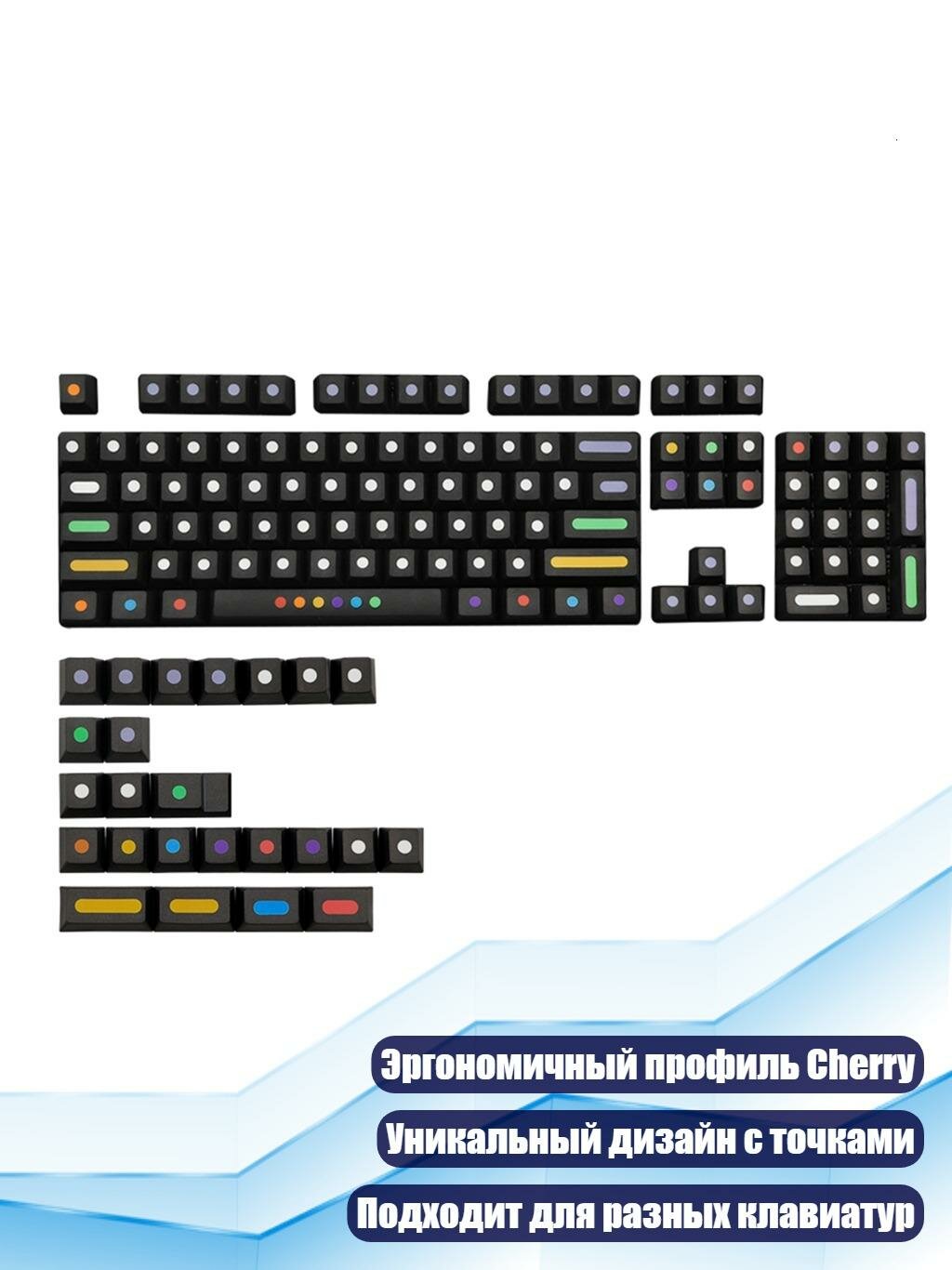 Цветные 128-клавишные PBT-кейкапы профиля Cherry, Черный