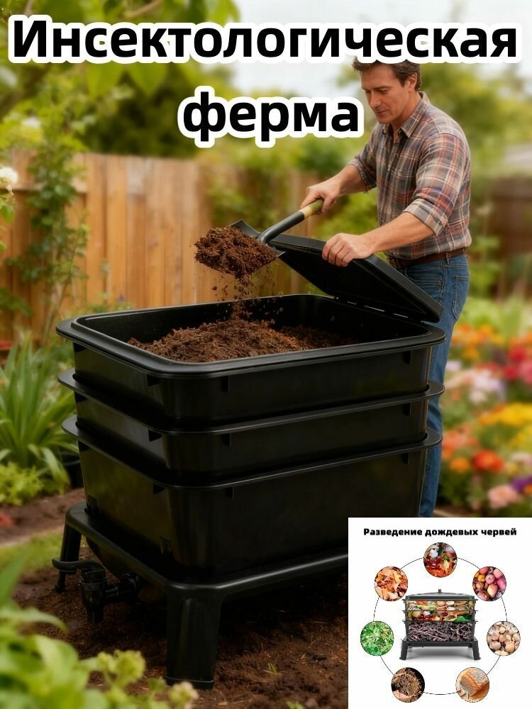 Эксклюзивная вермиферма для разведения земляных червей, представленная компостными ящиками и контейнерами ручной сборки