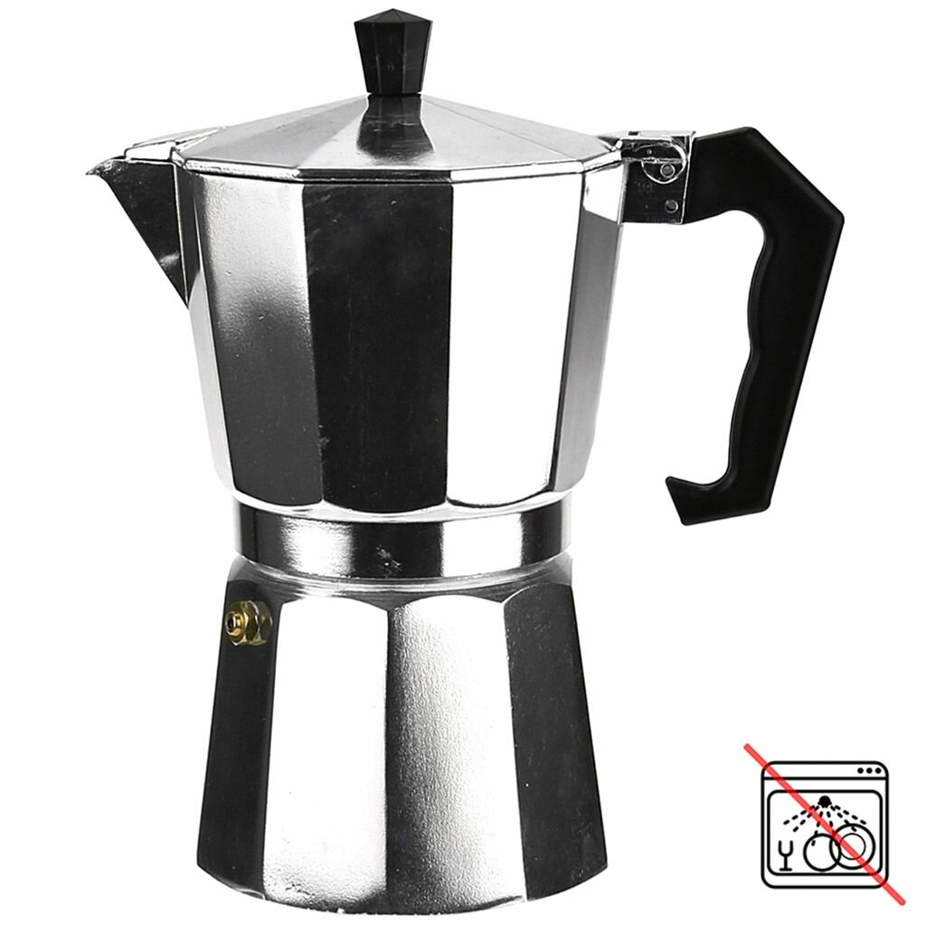 Коферка КНР алюминиевая, гейзерная, на 6 чашек, 350 мл, диаметр 10 см, высота 19 см, бакелитовая ручка, подарочная коробка (А-006)