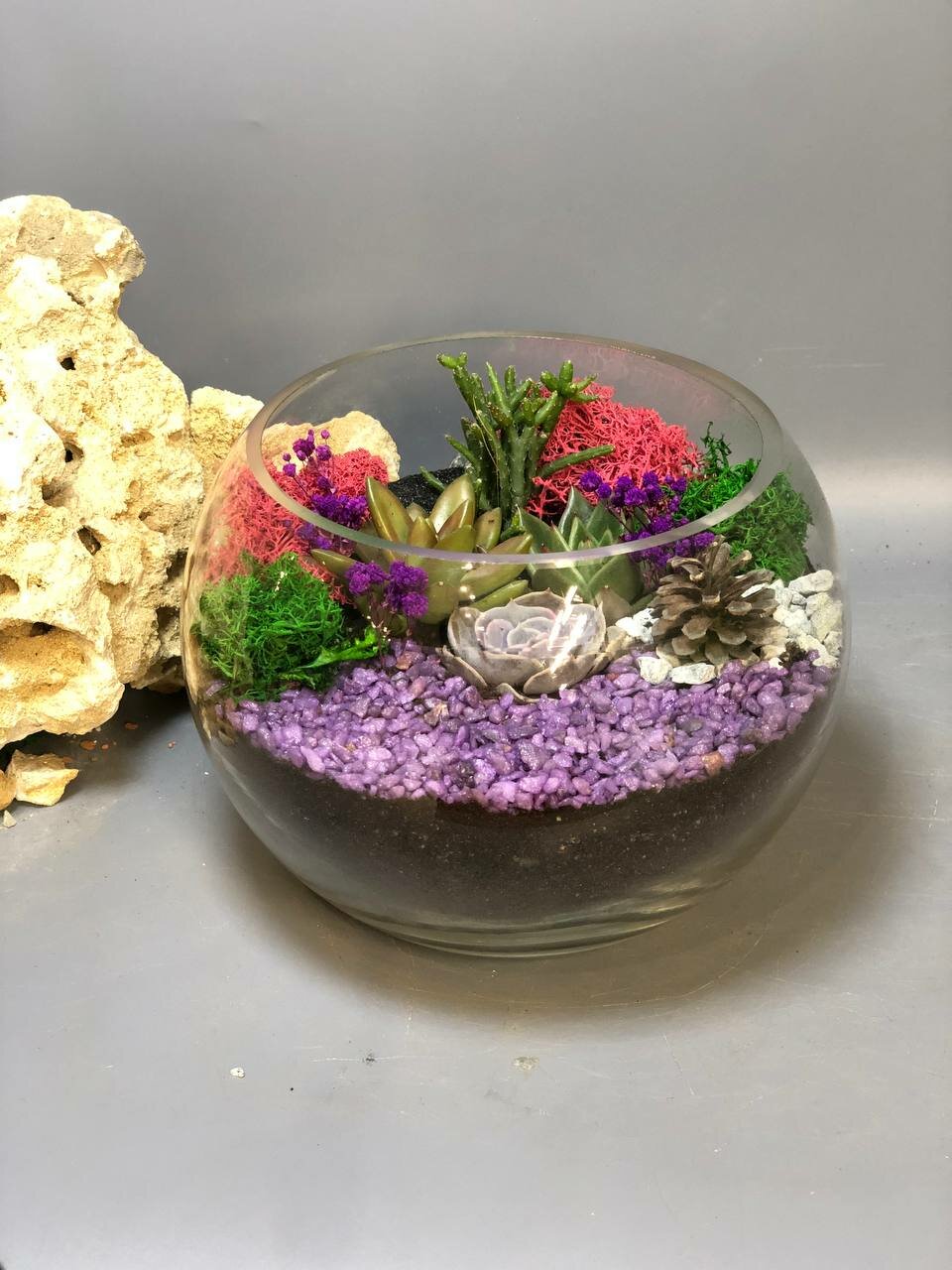 Яркий флорариум с суккулентами «денежный магнит», подарочный