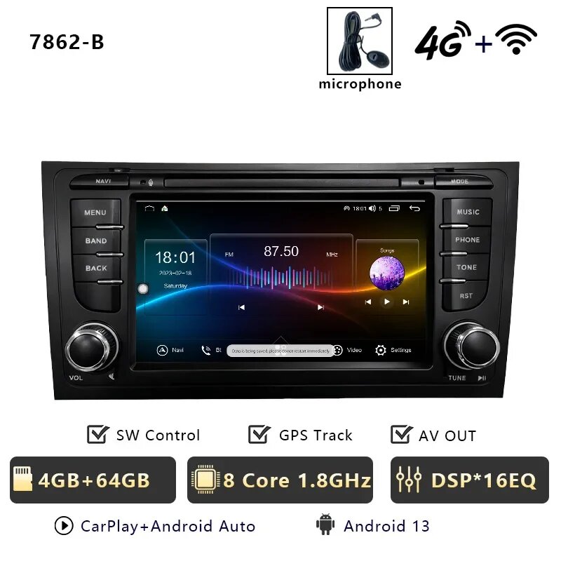 Мультимедийный плеер CHSTEK Carplay Android 13 для Audi A6 S6 RS6 Allroad C5 1997-2004, автомобильное радио, стерео, авторадио, WIFI 4G GPS RDS 7862B