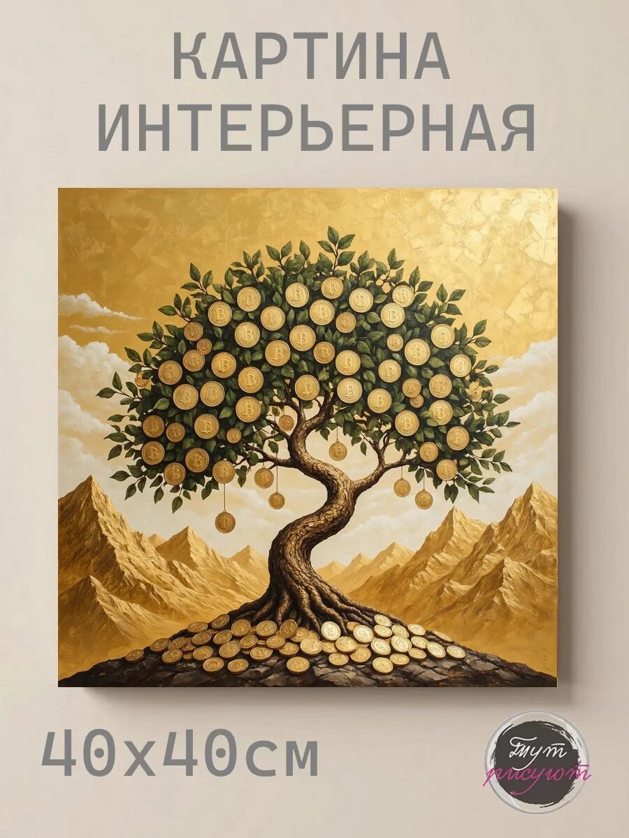 Картина интерьерная на стену Денежное дерево 40х40 см
