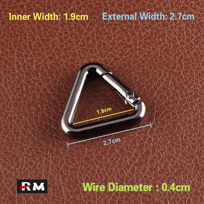 Треугольный карабин для сумки, Треугольная пружинная пряжка, Материал цинкового сплава, Внутренний диаметр 1,9 см, черный, 2 шт