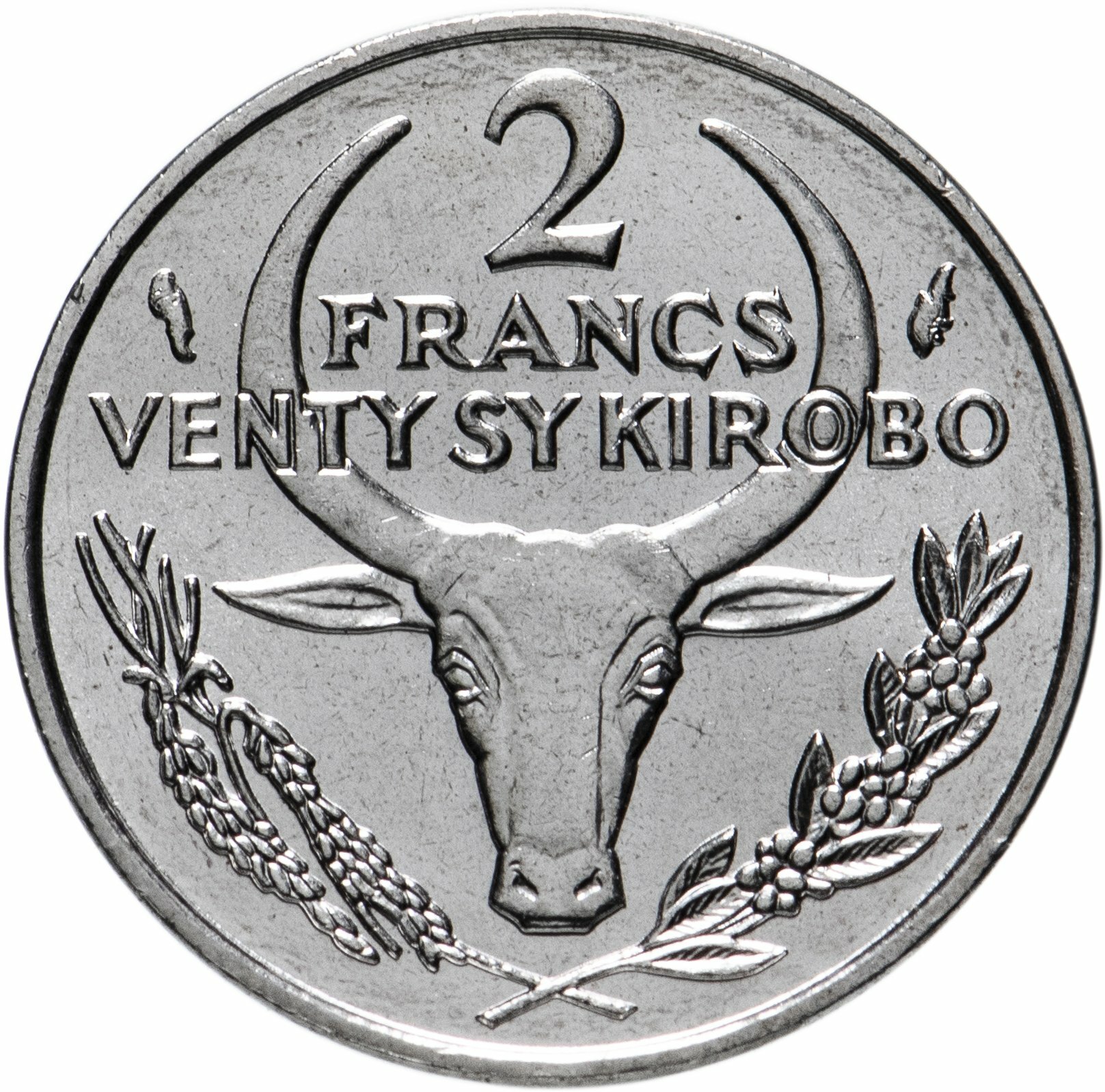 Мадагаскар 2 франка francs 1986, Сталь, в сохранности UNC