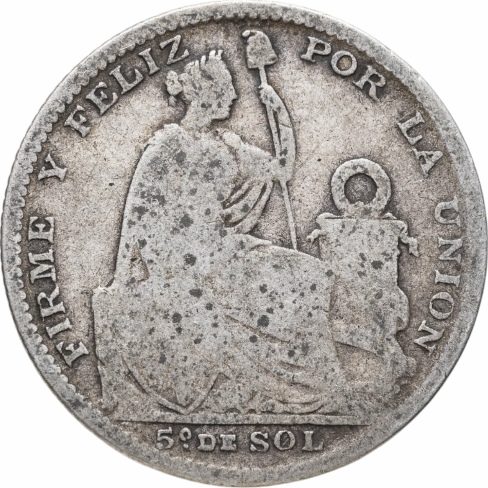 Перу 1/5 соля sol 1899, Серебро 900, в сохранности F