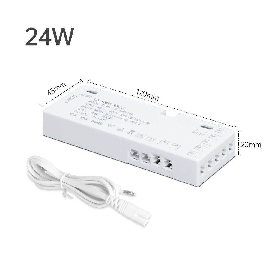 Трансформатор Asign для светодиодной ленты 24-200Вт 24W, DC 12V, EU Plug 220V