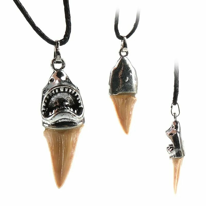 Ожерелье с подвеской из чистого натурального и настоящего зуба акулы в подарок(Случайная модель)