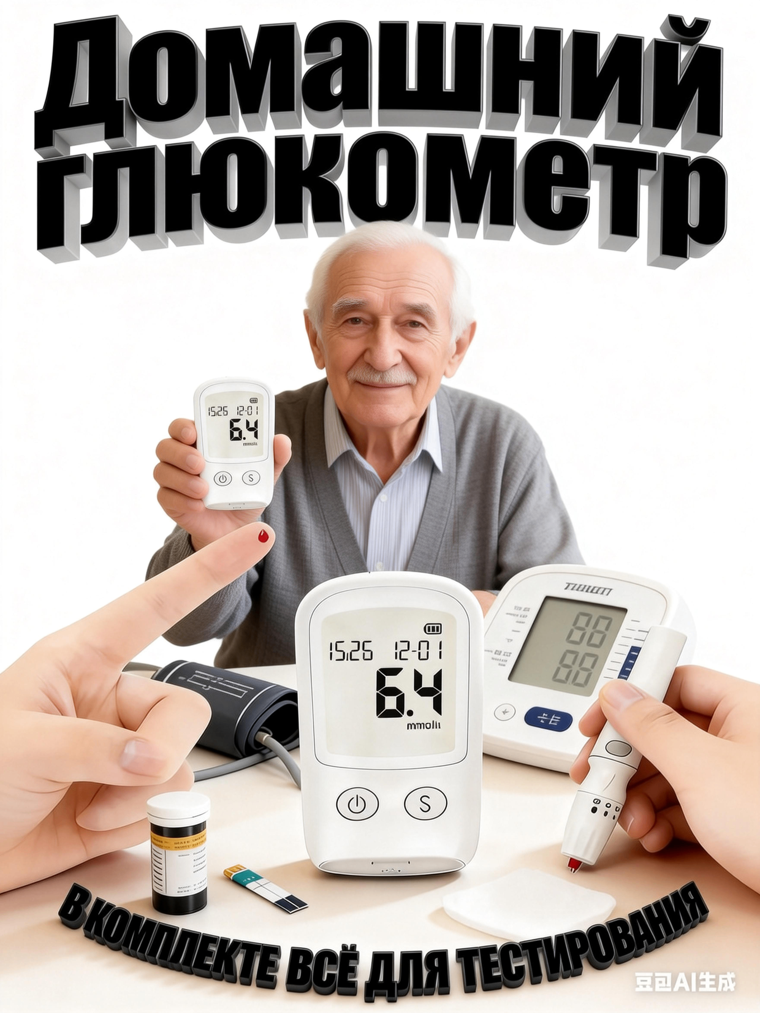 Глюкометр "Сателлит Экспресс", с полосками и ланцетами в комплекте