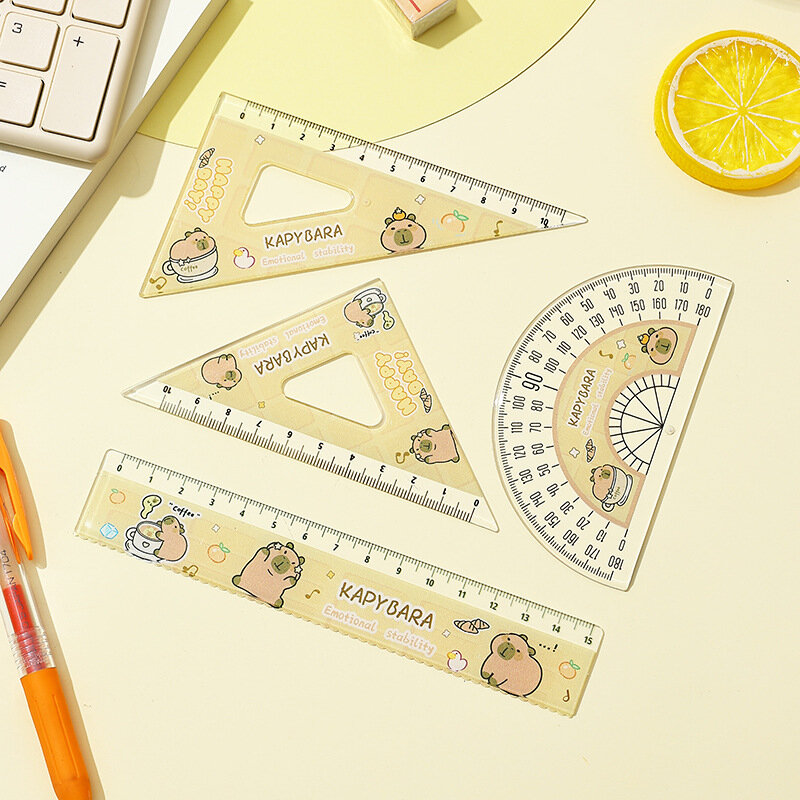 Набор из 4 предметов линейки Haoxue 20 см для учеников начальной школы, детская линейка с мультяшным дизайном, треугольная линейка, набор транспортира, линейка в мягком чехле