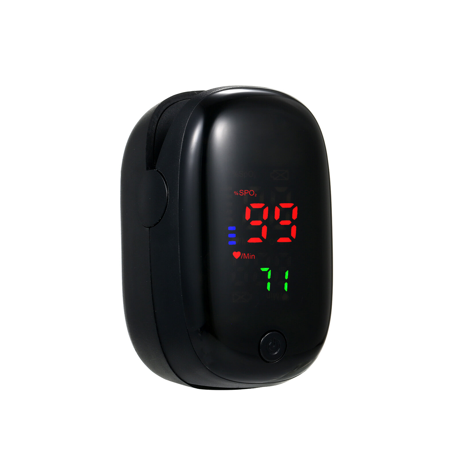 Пульсовый оксиметр для пальца Digital SMH-01 черного цвета с дисплеем LED, измерение Saturation SpO2, PR, автоматическое выключение через 8 секунд, материал ABS, батарейки 2*AAA 1.5V (не включены), вес упаковки 34.2г, размер упаковки 7.5*5.2*3.5см