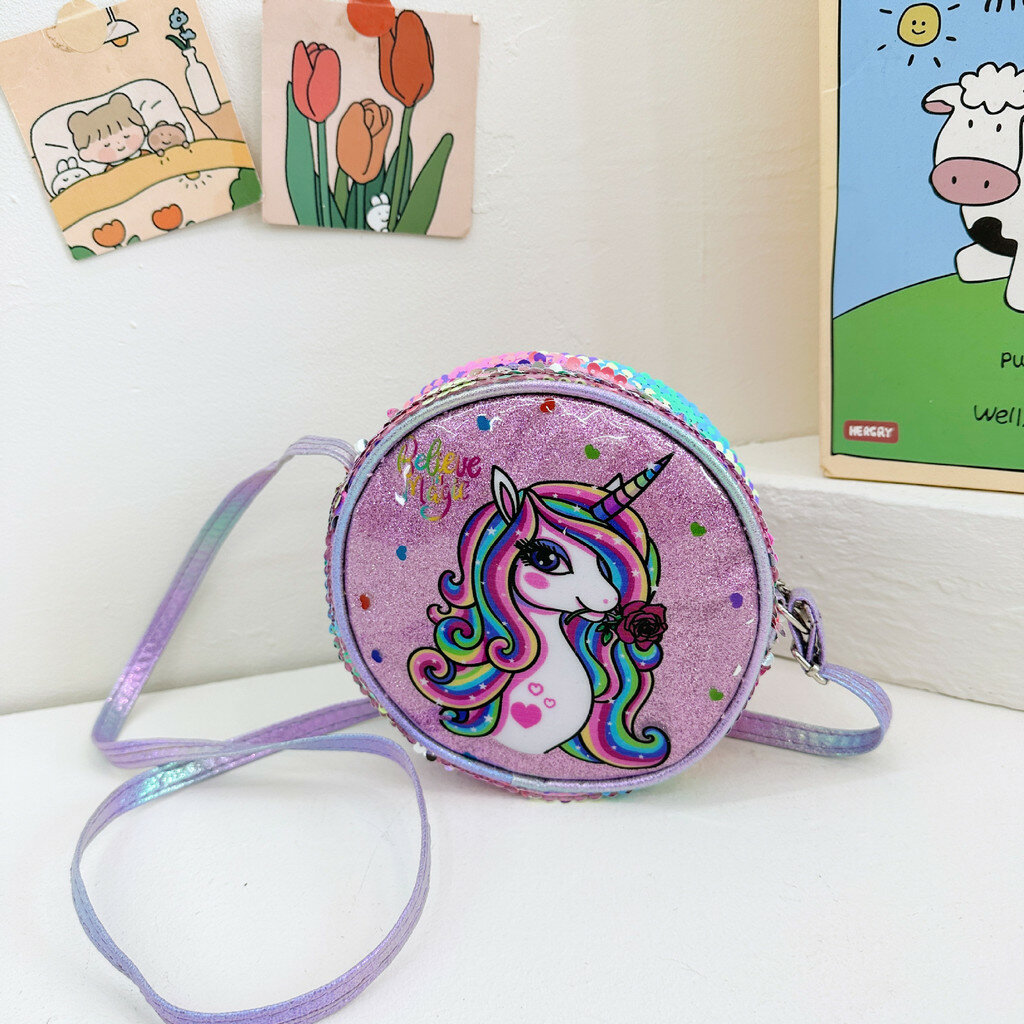 Нарядная картонная сумка через плечо с пайетками для девочек, доступная в разных ярких цветах, фиолетовая