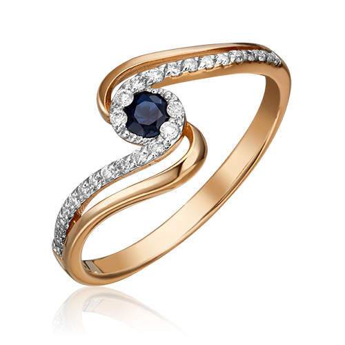 Кольцо, красное золото, 585 проба, бриллиант, сапфир