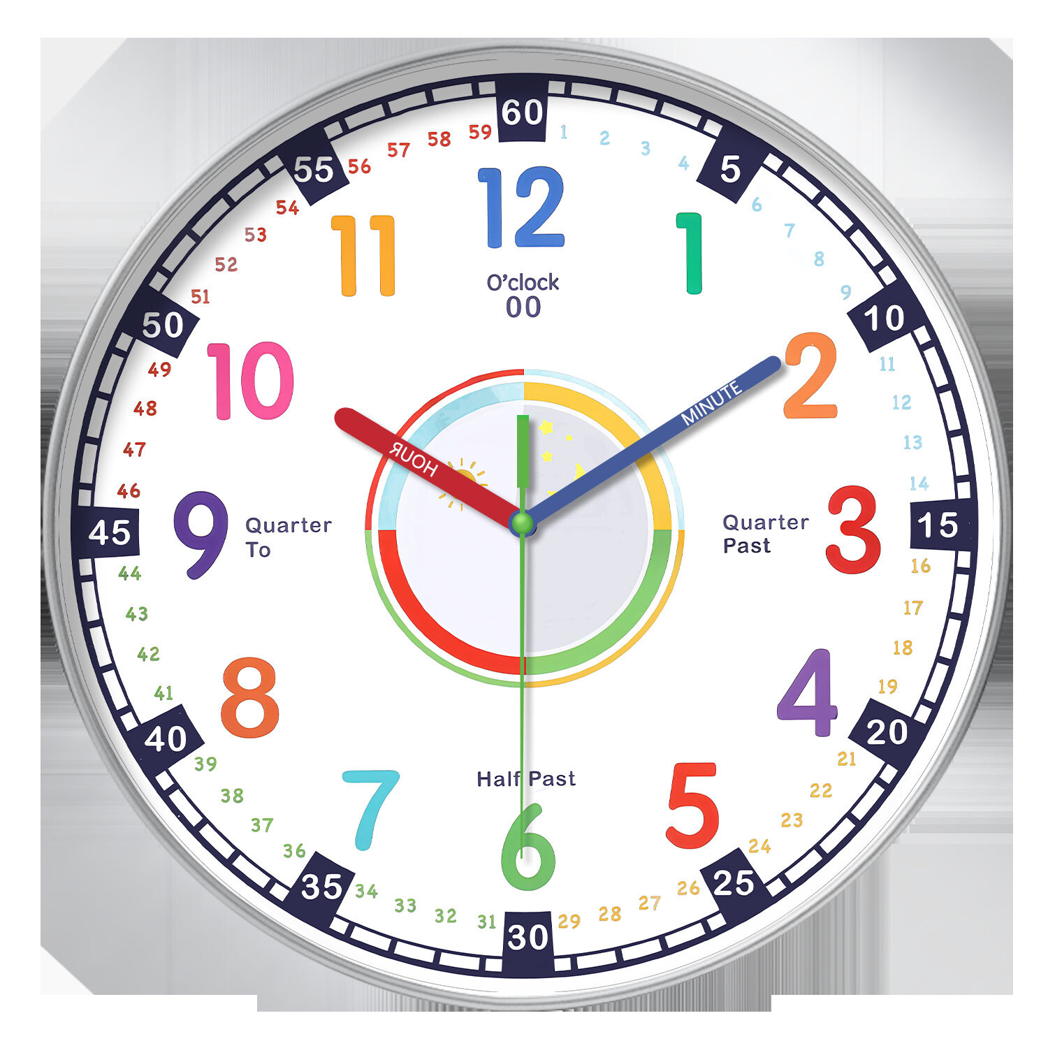 Детские обучающие настенные часы для раннего развития, бесшумные, подходят для гостиной, дома, спальни, крепятся на стену без необходимости сверления.