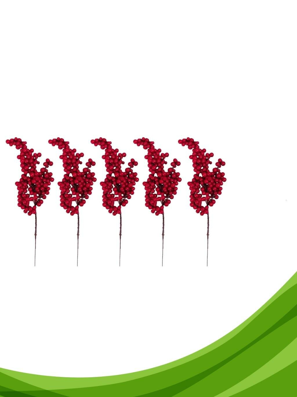 50шт Искусственные Красные Ягоды Ветки с Проволокой, - Красный мультиваренный фрукт