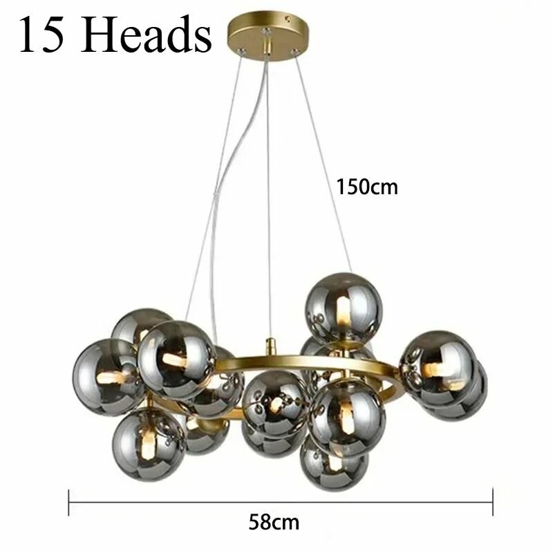 Золотая LED Люстра "Кольцо" со Стеклянным Абажуром, Подвесной Светильник для Спальни и Гостиной, Роскошный Дизайн, L95 См, 175 Вт, G9, 3-х Уровневый Свет