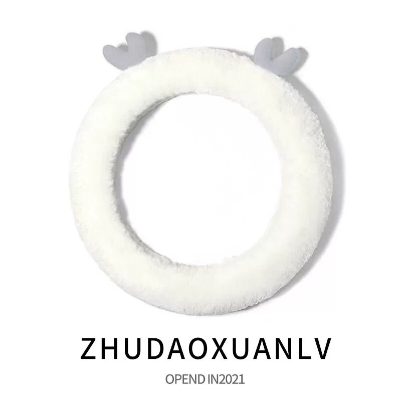 Чехол на руль автомобиля из плюша с оленьими рожками, зимний, милый, нескользящий, универсальный, защитный чехол на