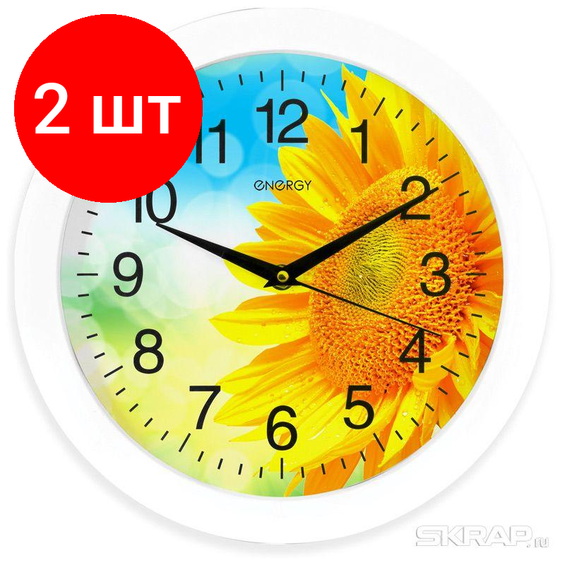 Комплект 2 шт, часы настенные кварцевые ЕС-97 кругл диам 27.5СМ подсолнух ENERGY