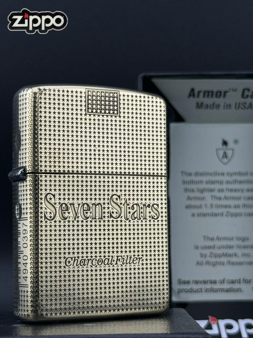 Зажигалка Zippo Armor с гравировкой Seven Stars