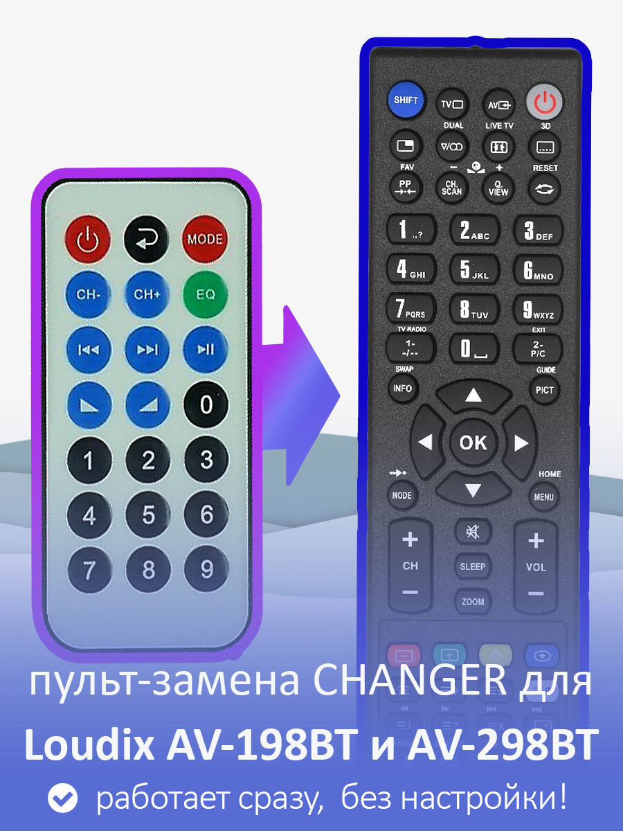 Пульт-замена для Loudix AV-198BT и AV-298BT