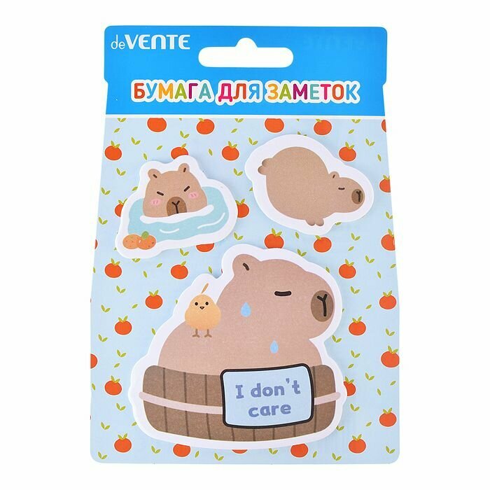Бумага для записей deVENTE "Capybara&Bath", клейкая, 40х40 и 70х70 мм, 3х20 листов, 3 дизайна