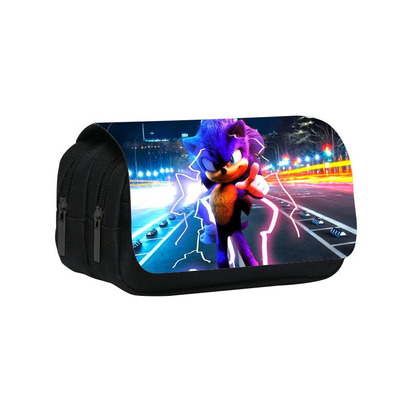 2026SONIC Аниме Соник Печатный холст Студенческая канцелярская коробка Пенал Двухслойный Большой объем Студенческий пенал на молнии