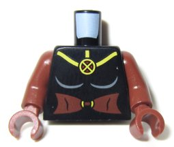 Torso Female with Yellow Cross X-Men Logo and Reddish Brown Midriff Pattern / Reddish Brown Arms / Reddish Brown Hands, 973pb1825c01 Black U