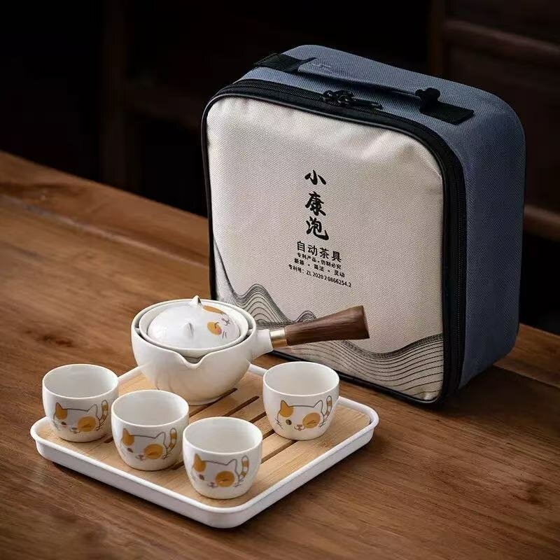 Lucky Cat, керамика, вращающийся на 360 градусов, 160 мл, дорожный набор
