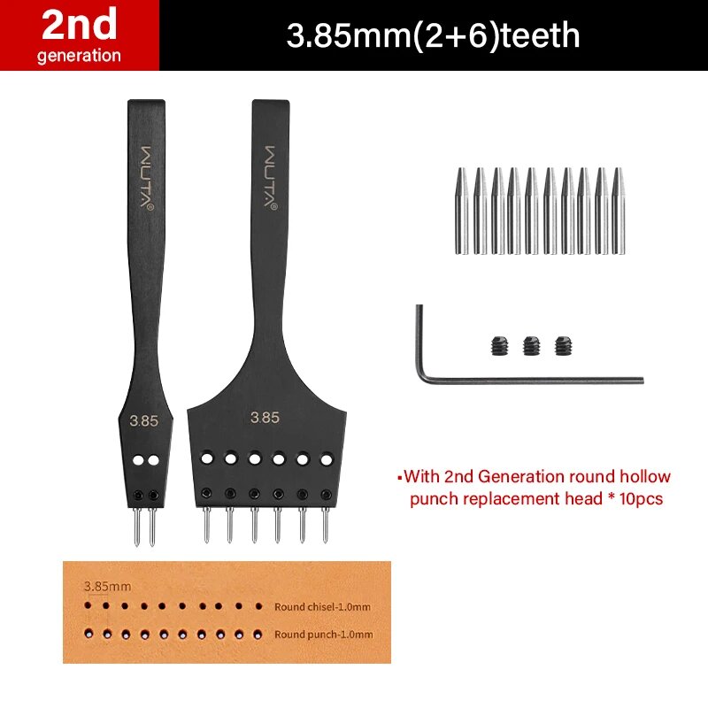 WUTA пробойник для кожи 3.85mm (2+6)teeth, черный