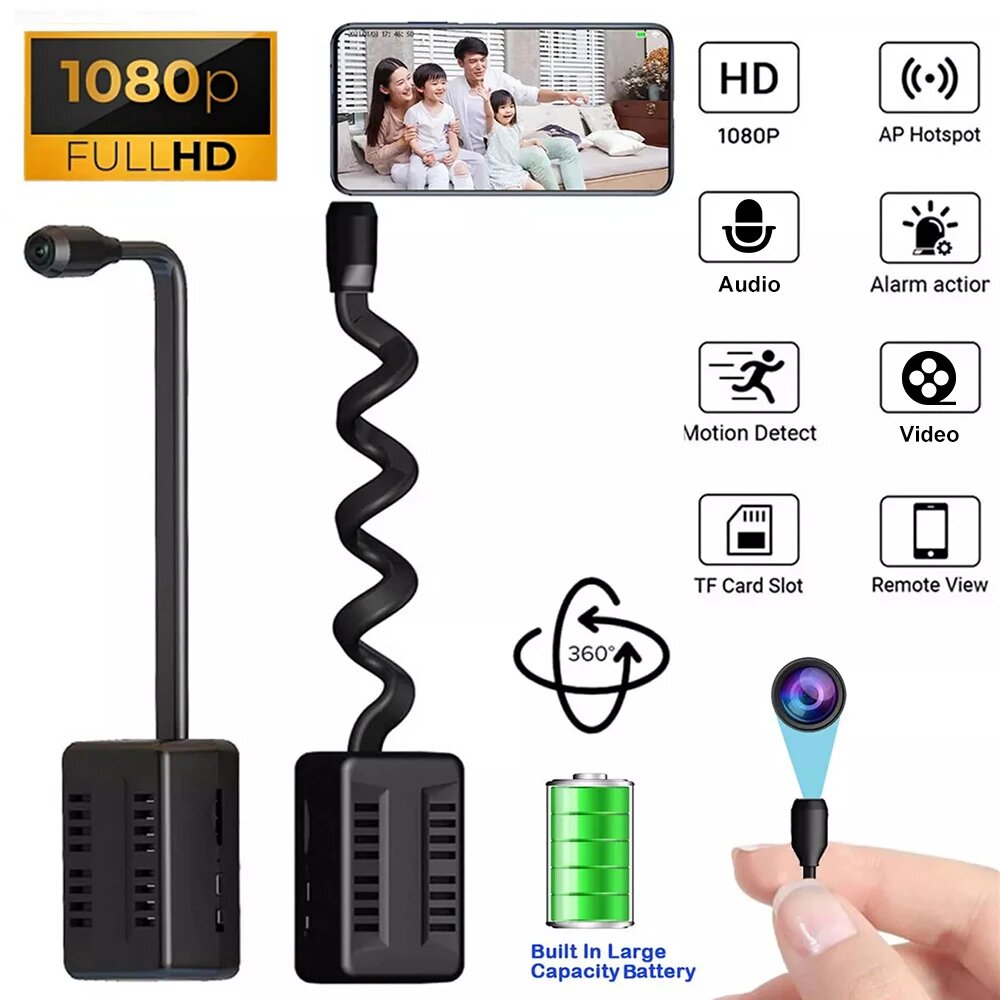 Мини-камеры с циклической записью Y21 Loop Record Wireless WiFi Camera 1080P HD камера Видео-Аудио-Рекордер Защита безопасности Надзорная камера-Без TF-карты 1 шт.