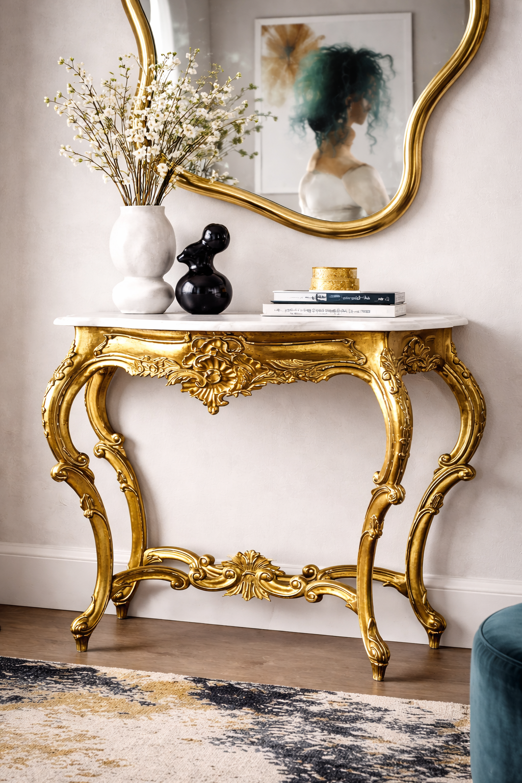 Классическая консоль из массива дерева с мраморной столешницей, антикварная, стол ручной работы с эффектом состаривания