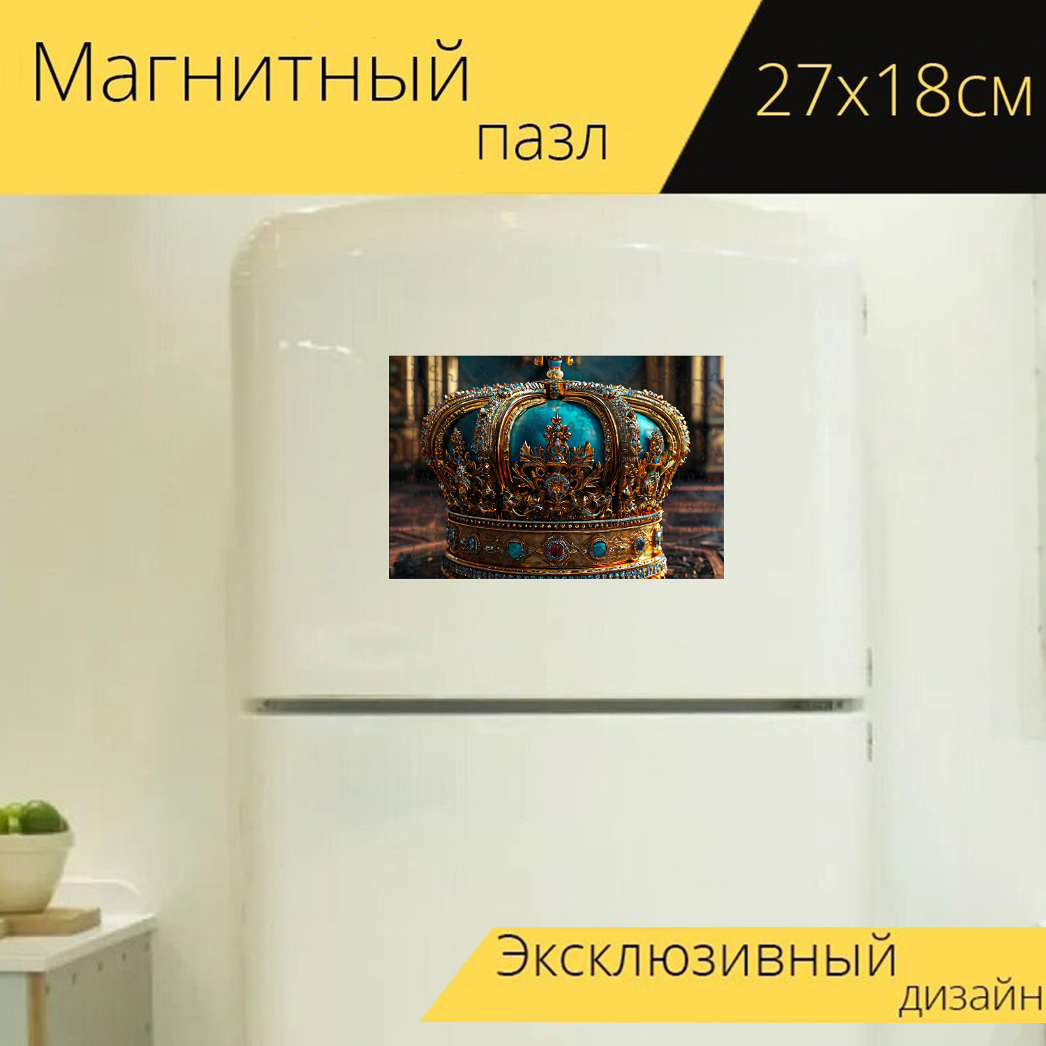 Магнитный пазл "Императорская корона, российская империя, династическая регалия символ власти музей" на холодильник 27 x 18 см.