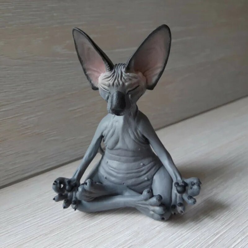 Статуэтка кота-Будды из резины Серый, Large 13cm, Black