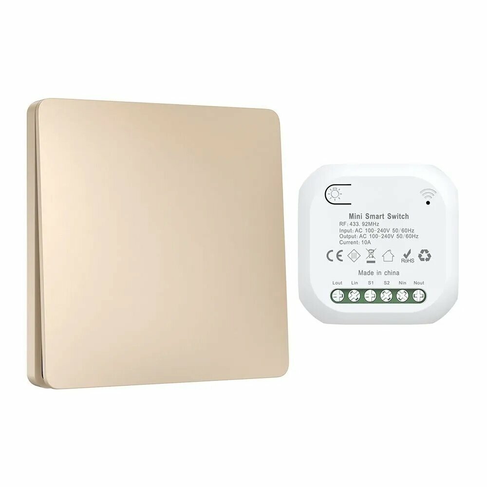 Беспроводной кинетический выключатель света, 1 клавиши и блок управления 433 МГц 220В золотой