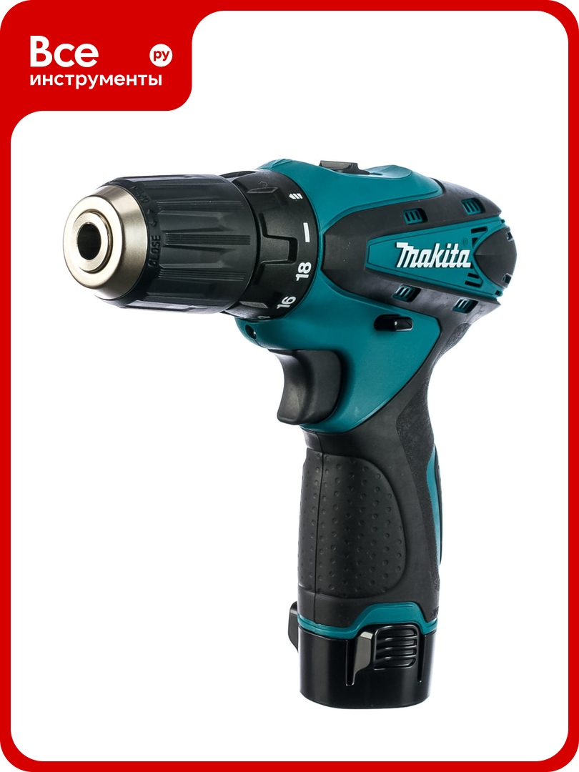 Аккумуляторная дрель-шуруповерт Makita DF330DWE, 2 скорости до 1300 об/мин, максимальный крутящий момент