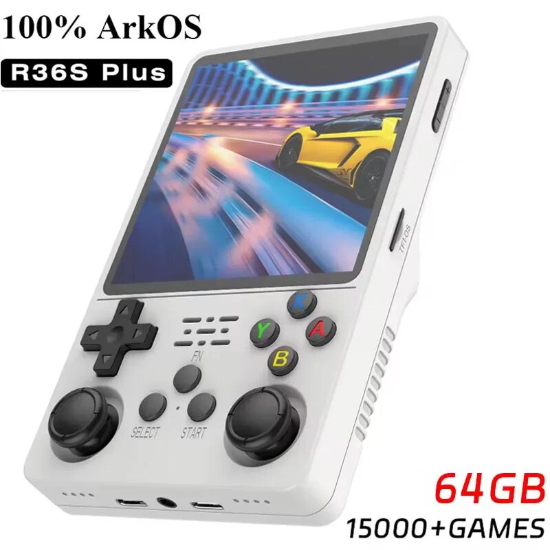 Портативная игровая консоль FUNKIDDY R36S Plus, 64 ГБ, белая