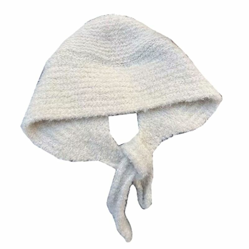 Простая однотонная шерстяная вязаная шапка с повязкой-белый