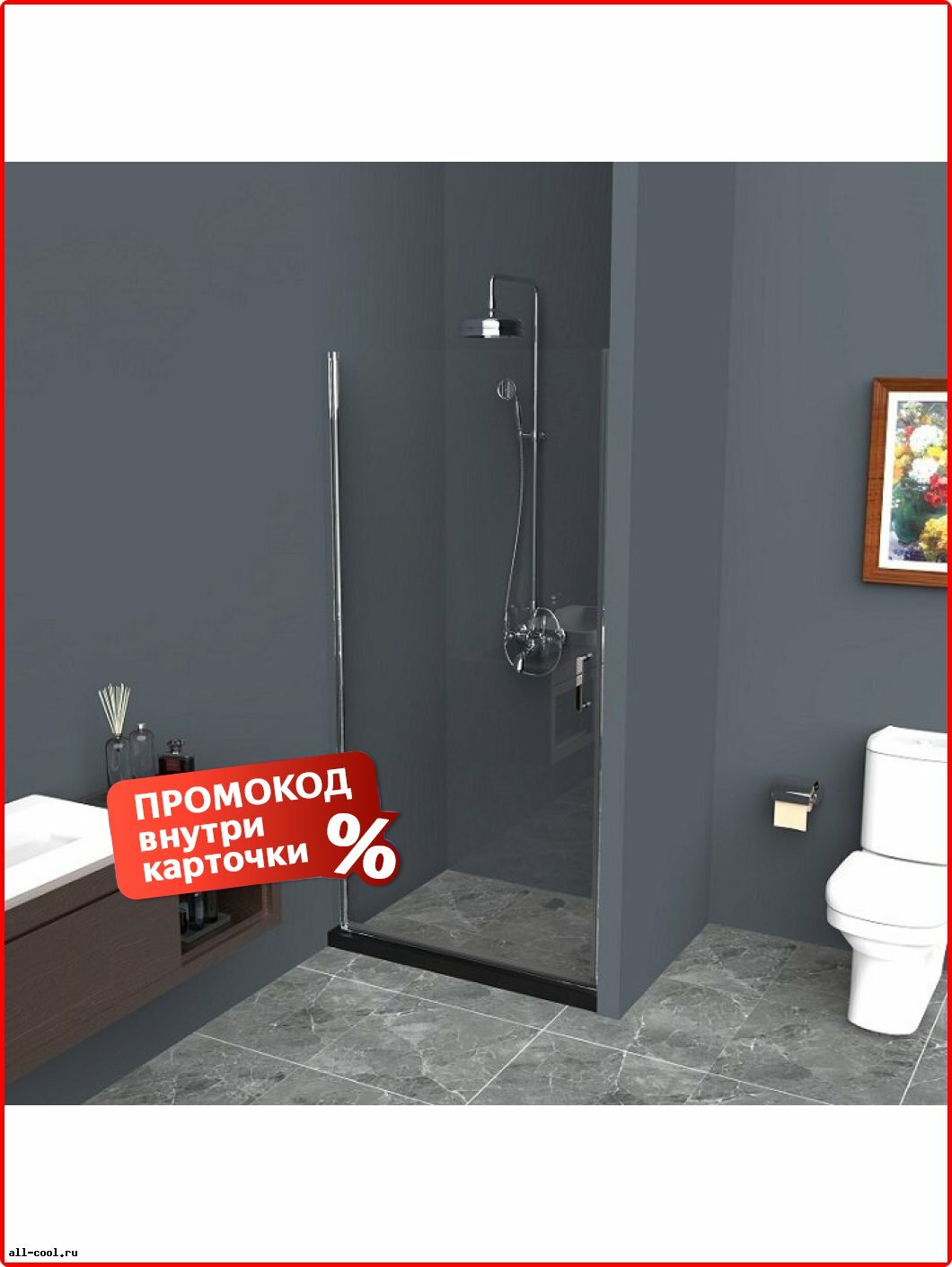 Душевая дверь в нишу BelBagno Savio 60x190, прямоугольная, прозрачное, 5 мм, распашные, серебристый