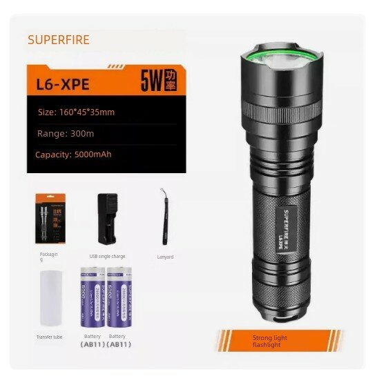 SupFire Shenhuo L6 мощный фонарик супер яркий светодиодный бытовой 26650, перезаряжаемый уличный фонарь T6-L2 с дальним