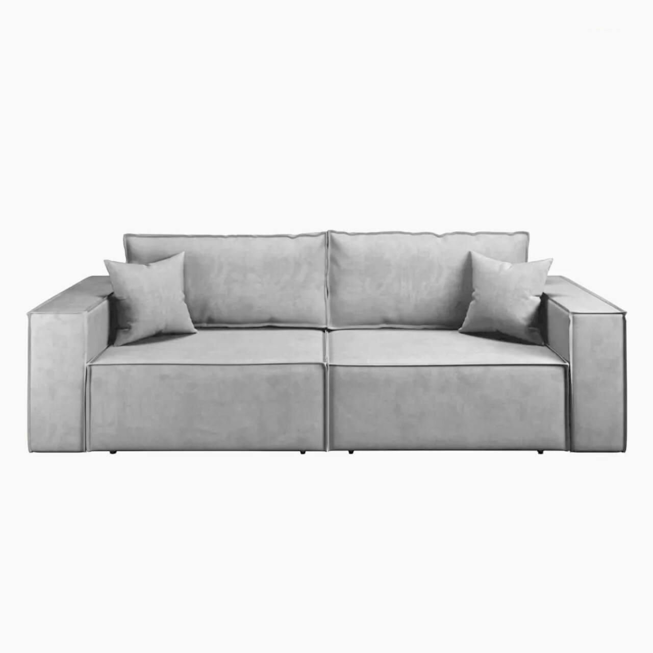 Прямой диван-кровать Manons Maison Hygge, раскладной механизм Еврокнижка, Велюр Светло-серый, 250х100х86 см