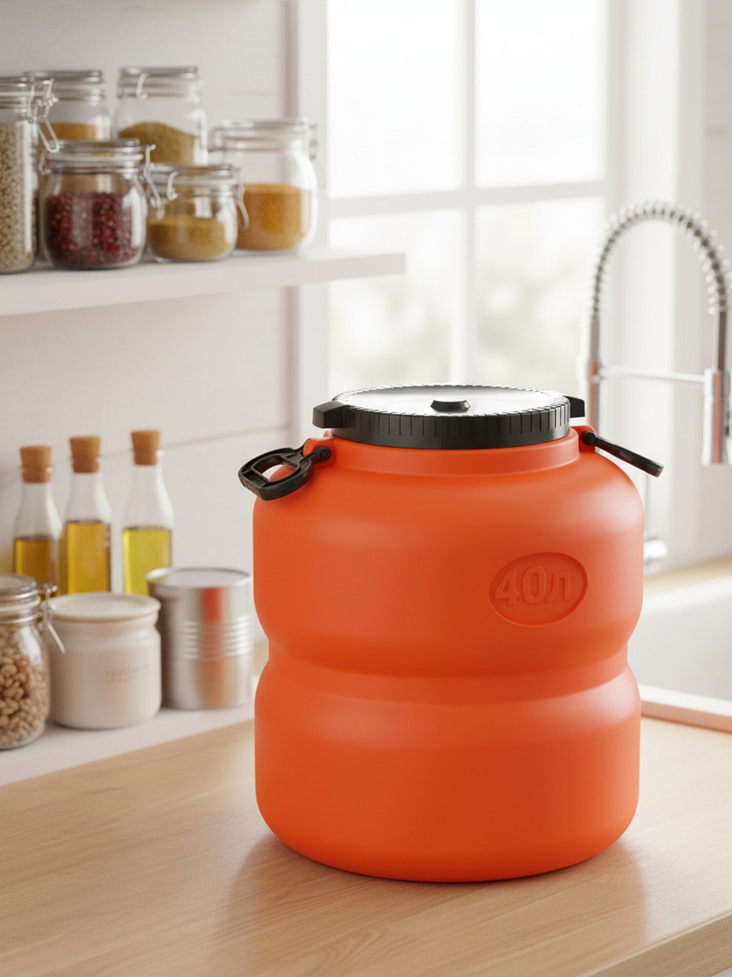 Канистра-бочка пластиковая Альтернатива Байкал М7599 оранжево-серый, 40 л