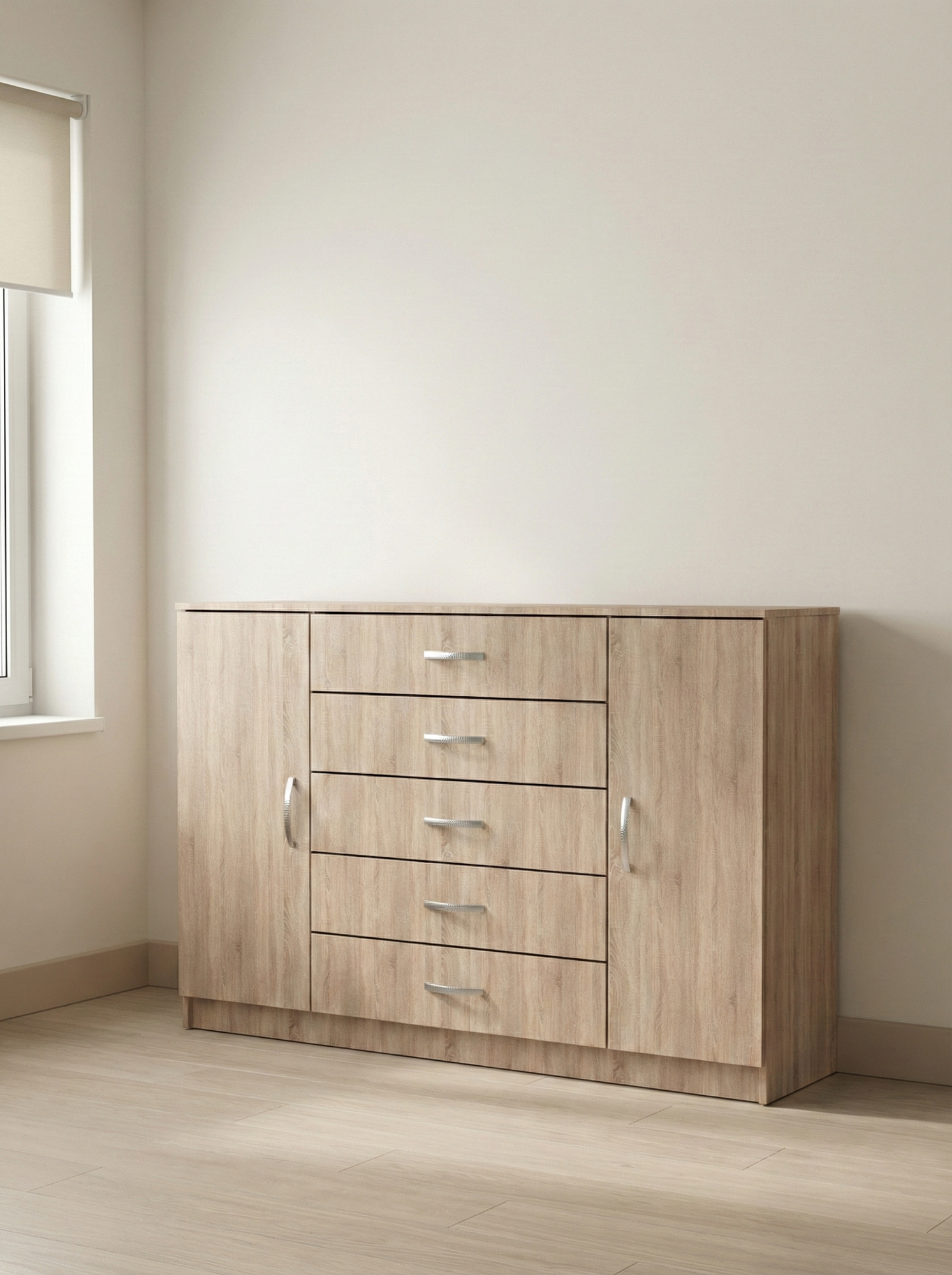 Комод Капри-9 с 5 ящиками и 2 дверцами, ШхГхВ: 161х43х101 см, дуб сонома