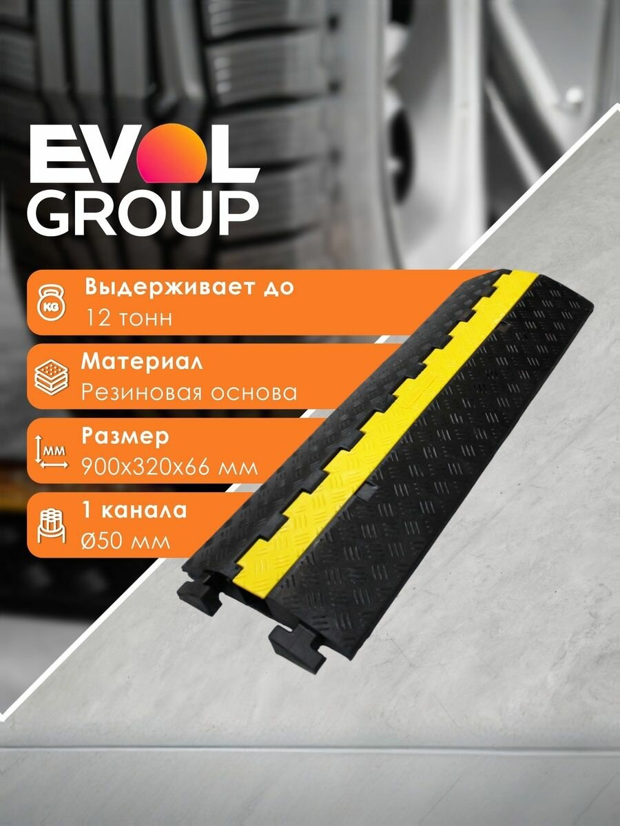 Кабельный мост 1 канал (50х50 мм), резиновый трап ККР 1-12Б для защиты шлангов и рукавов (12 тонн)